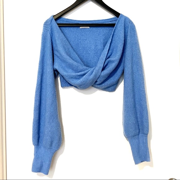 Urban Outfitters | Sweaters | Cornflower Blue Twist Wrap Style Cropped ...